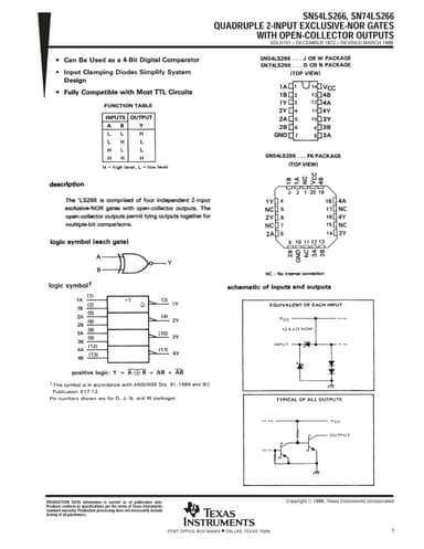 74266/74LS266 Datasheet: Pinout, Truth Table and Specifications | 74266 ...
